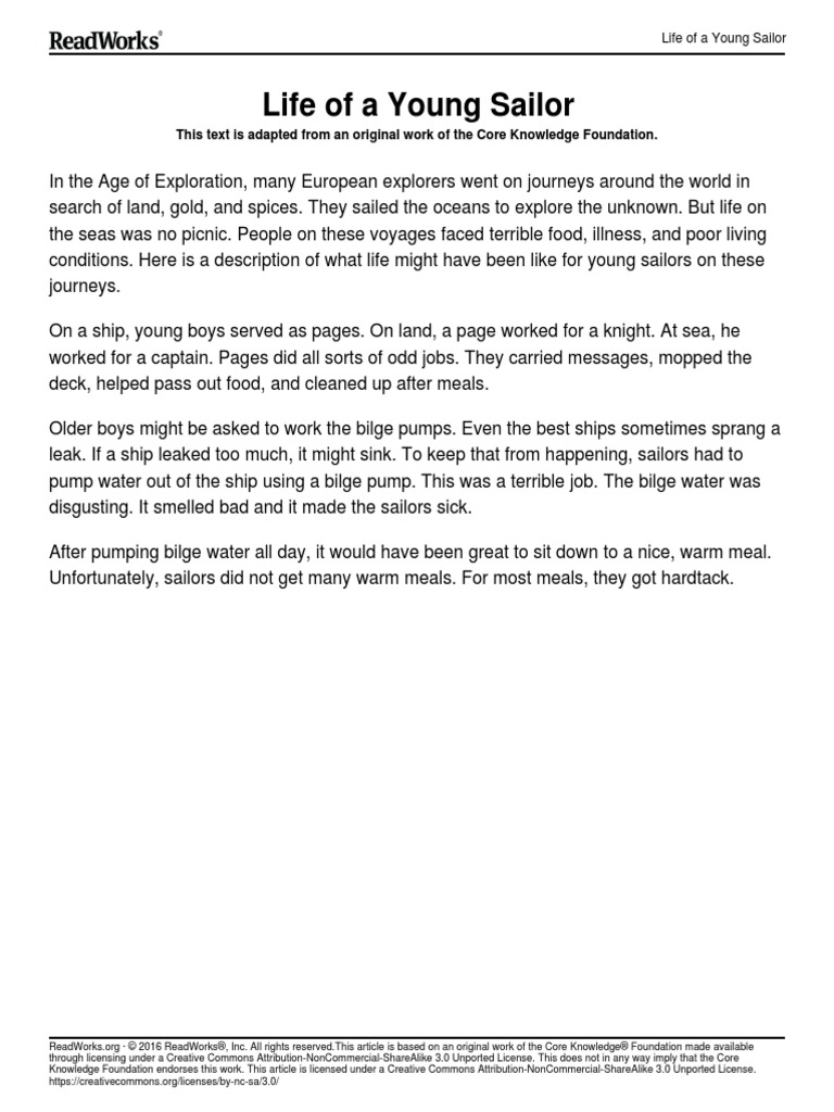 Esol 4th Grade Life of A Young Sailor Read Only | PDF | Creative ...