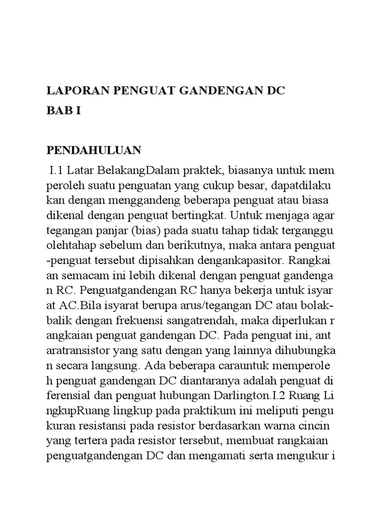 Laporan Penguat Gandengan DC Bab I Pendahuluan | PDF