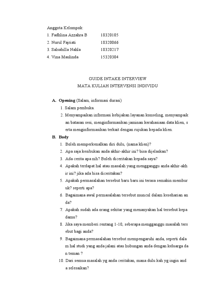 Guide Intake Interview Wawancara Klien | PDF | Pengembangan Diri