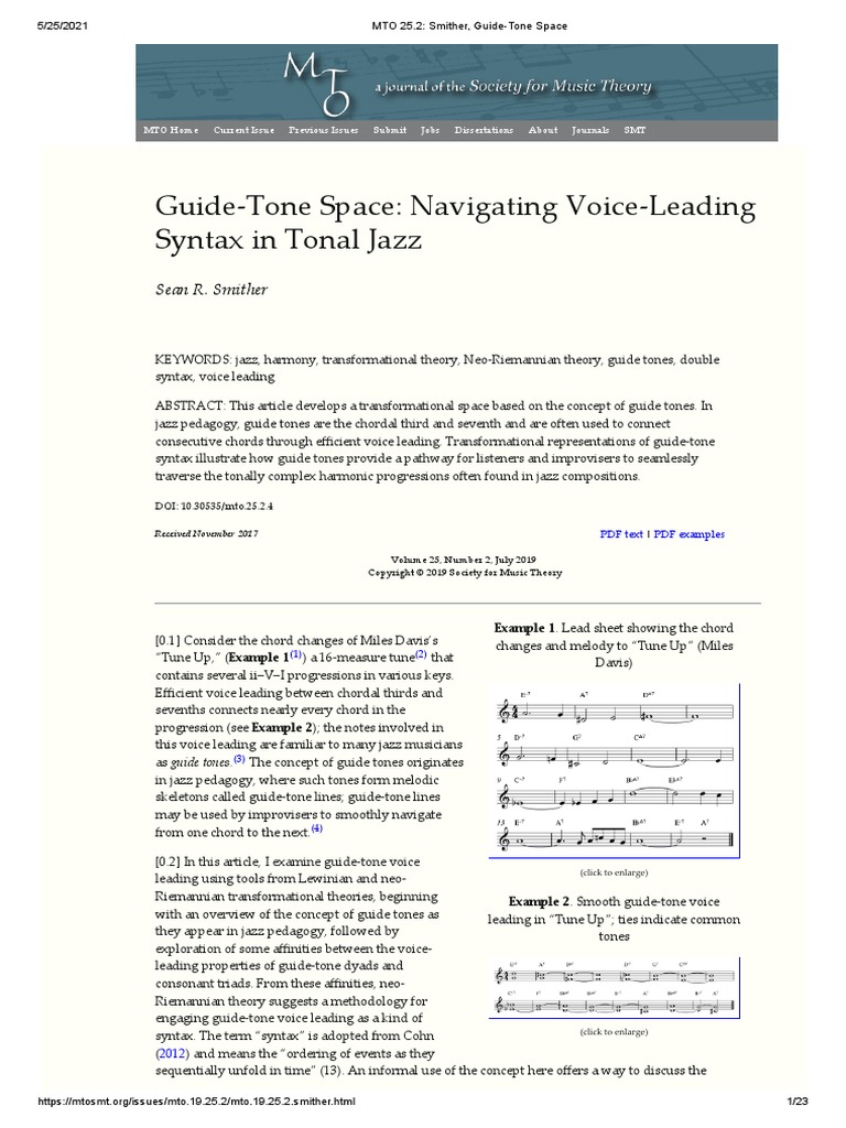 Guide-Tone Space - Navigating Voice-Leading Syntax in Tonal Jazz | PDF ...