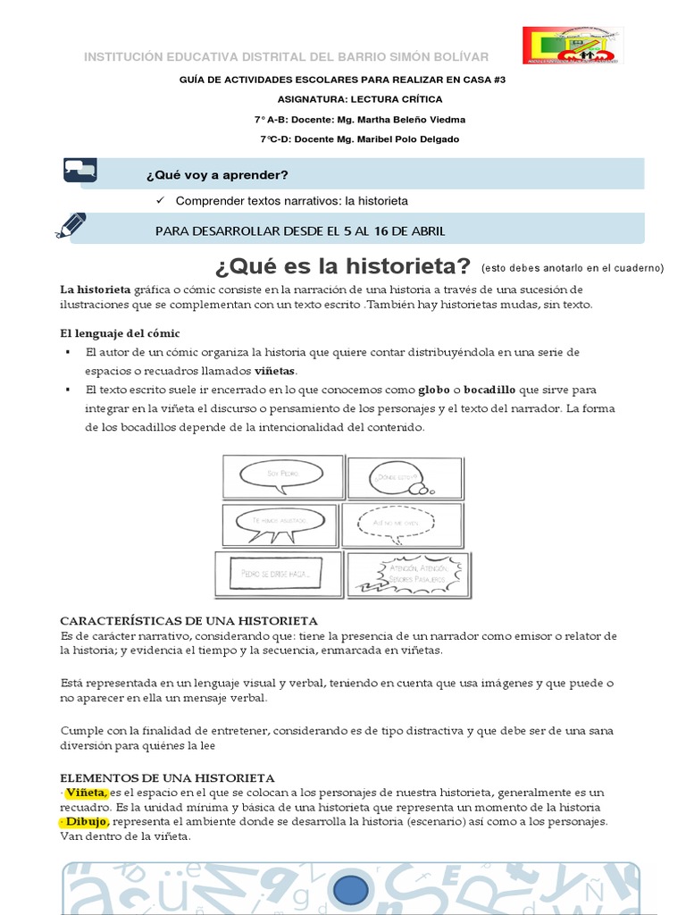 Guía 3. 7° La Historieta | PDF | Cómics | Narrativa