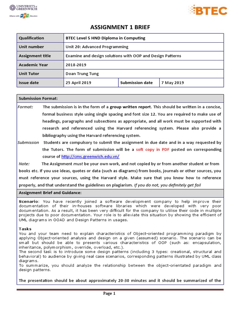 Unit 20 - Assignment Brief 1 | PDF | Object Oriented Programming | Programming Paradigms