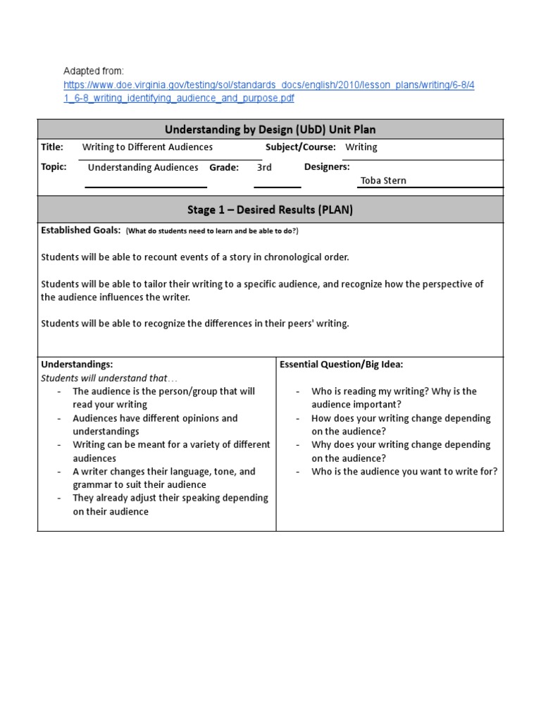 Writing To Different Audiences Lesson Plan | Download Free PDF | Rubric ...