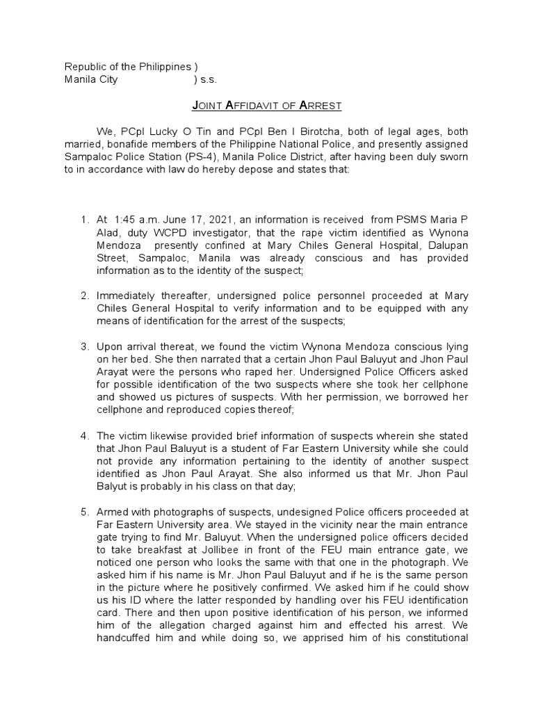 Joint Affidavit of Arrest | PDF | Affidavit | Common Law
