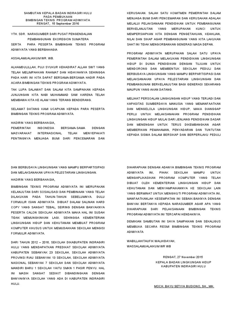 SAMBUTAN Bimtek ADW | PDF