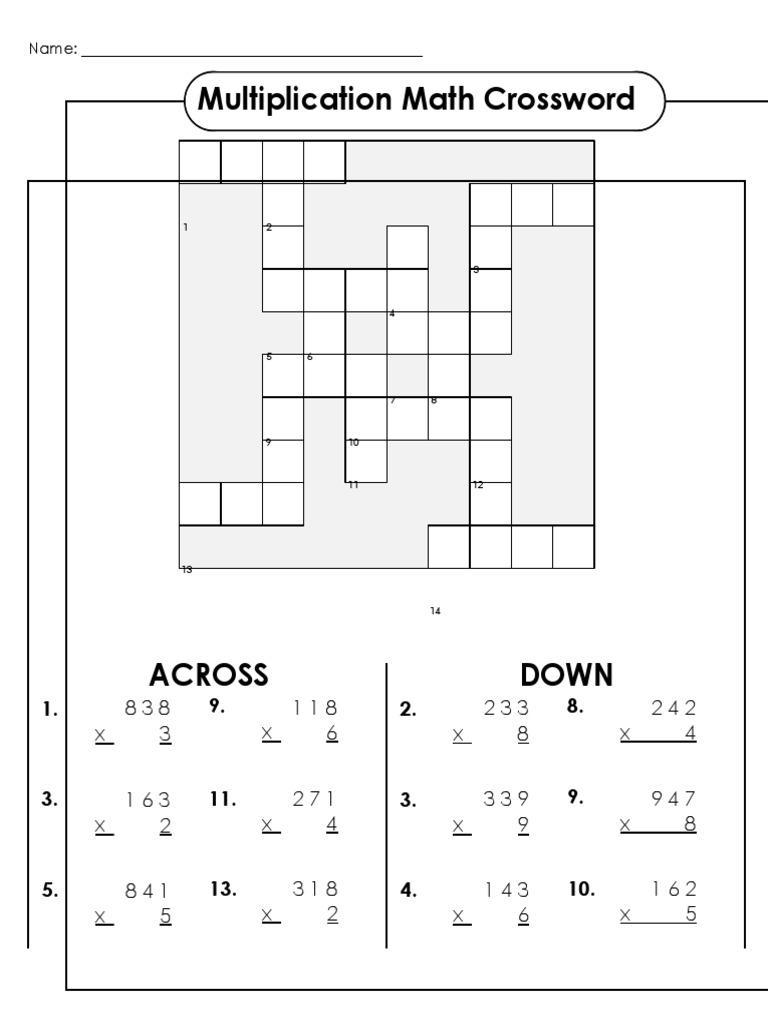 Multiplication Math Crossword Puzzle | PDF