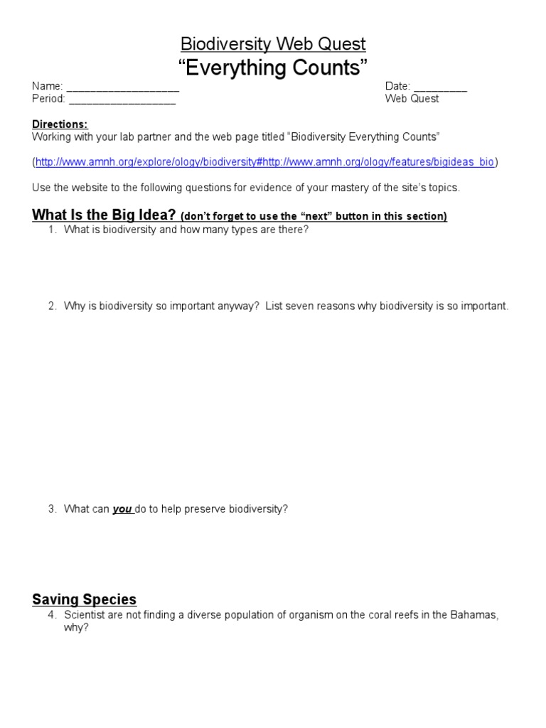 "Everything Counts": Biodiversity Web Quest | PDF