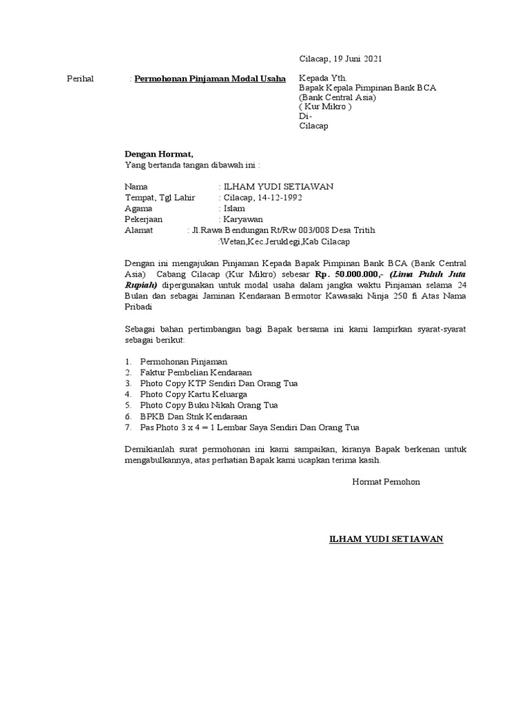 Permohonan Pinjaman Modal Usaha Bank BRI | PDF