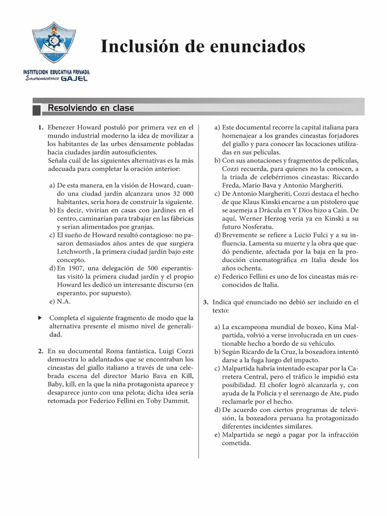 5TO AÑO RV - Inclusión de Enunciados | PDF