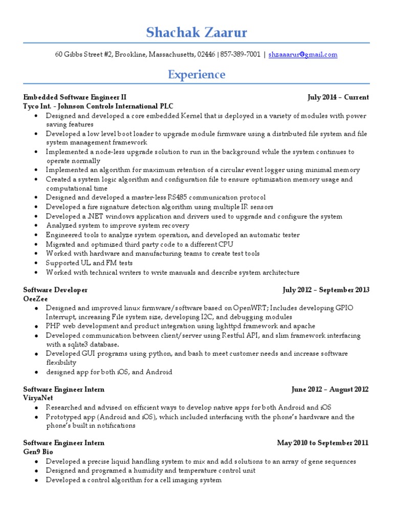 Dice Resume CV Shachak Zaarur | PDF | Databases | Embedded System