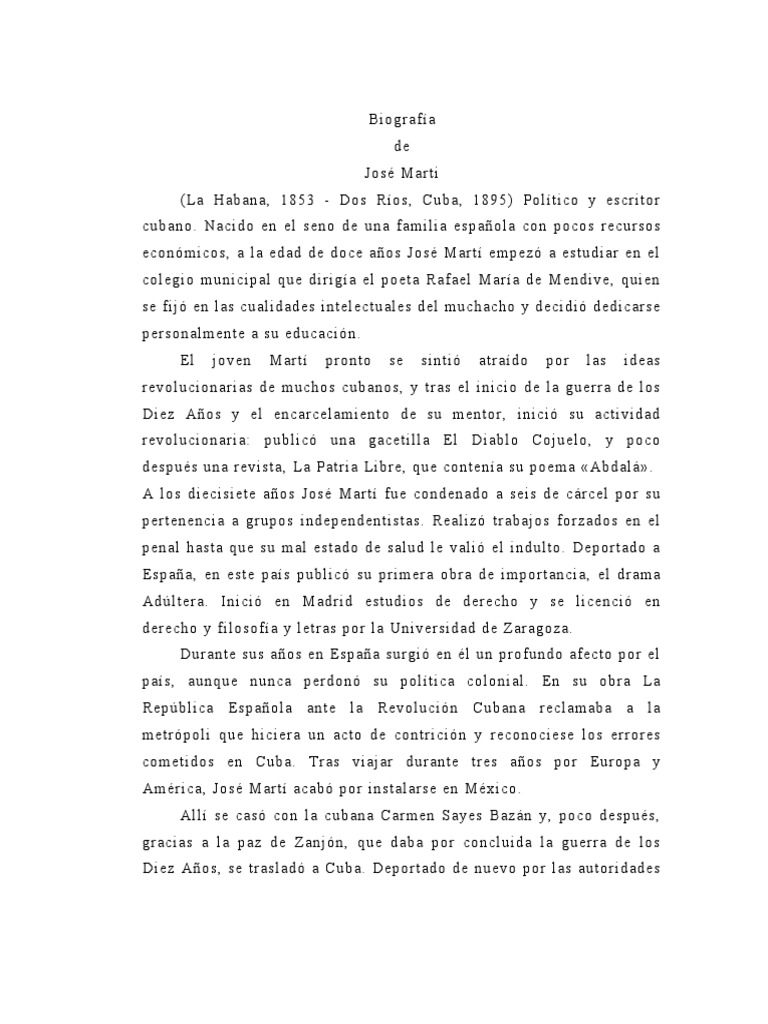 Biografía de José Marti | PDF | Cuba | Política (general)
