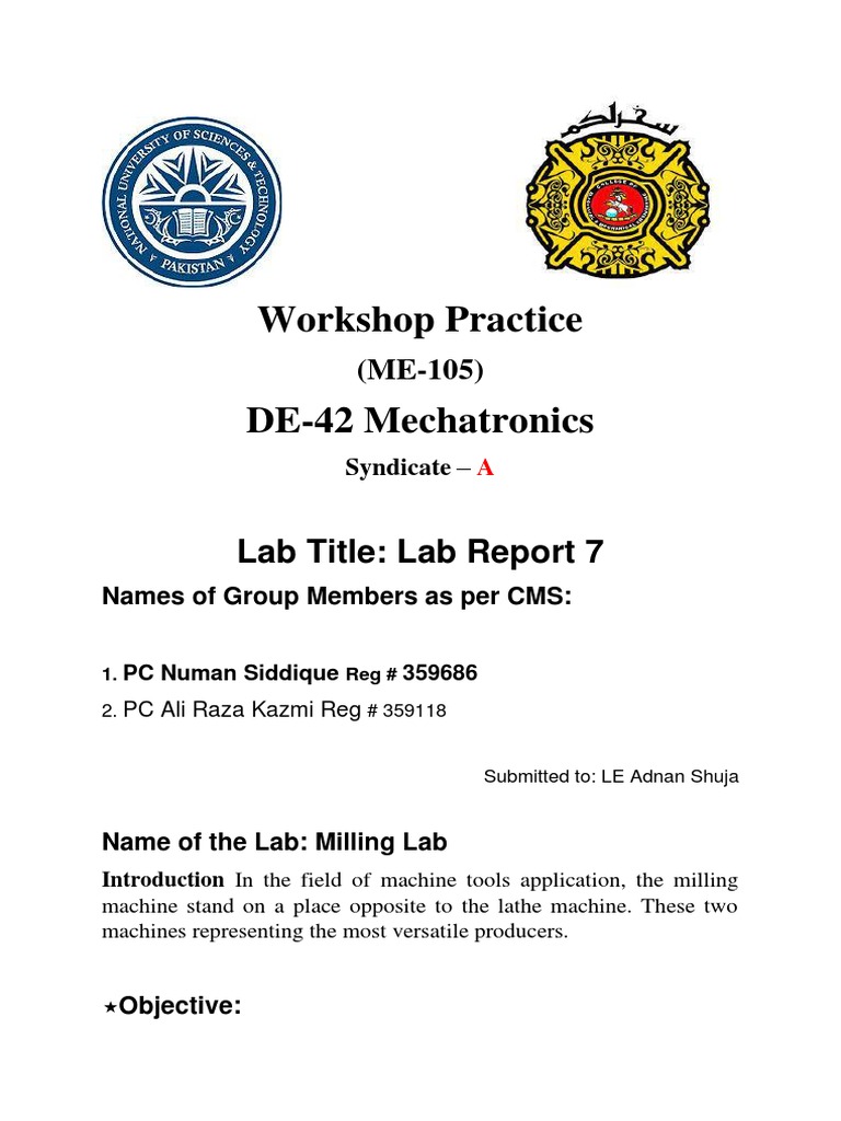 Lab Report 7 Milling by Numan and Ali Raza - Final | PDF | Machining ...