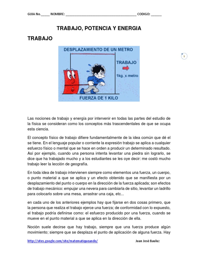 Guia Trabajo, - Potencia - y - Energia1 | PDF | Energía potencial | Fuerza