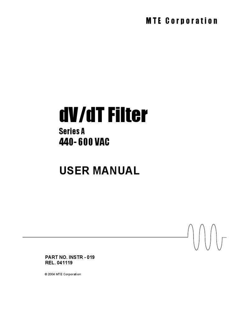 DV/DT Filter: User Manual | PDF | Power Inverter | Electric Motor