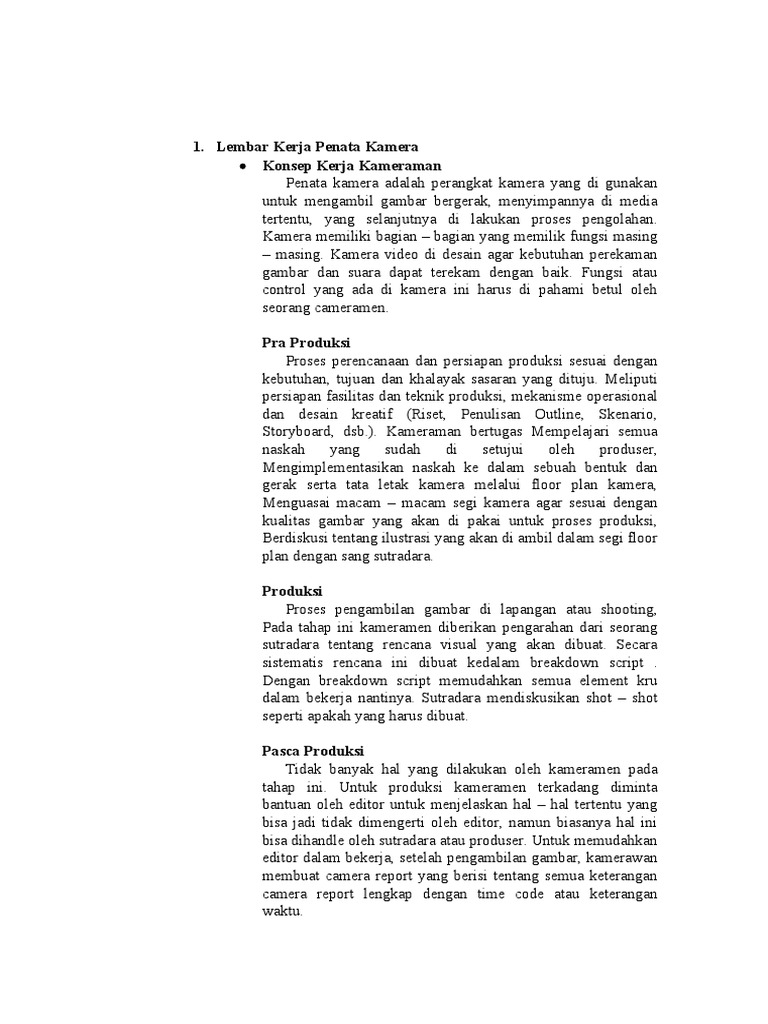 Panduan Kerja Penata Kamera | PDF