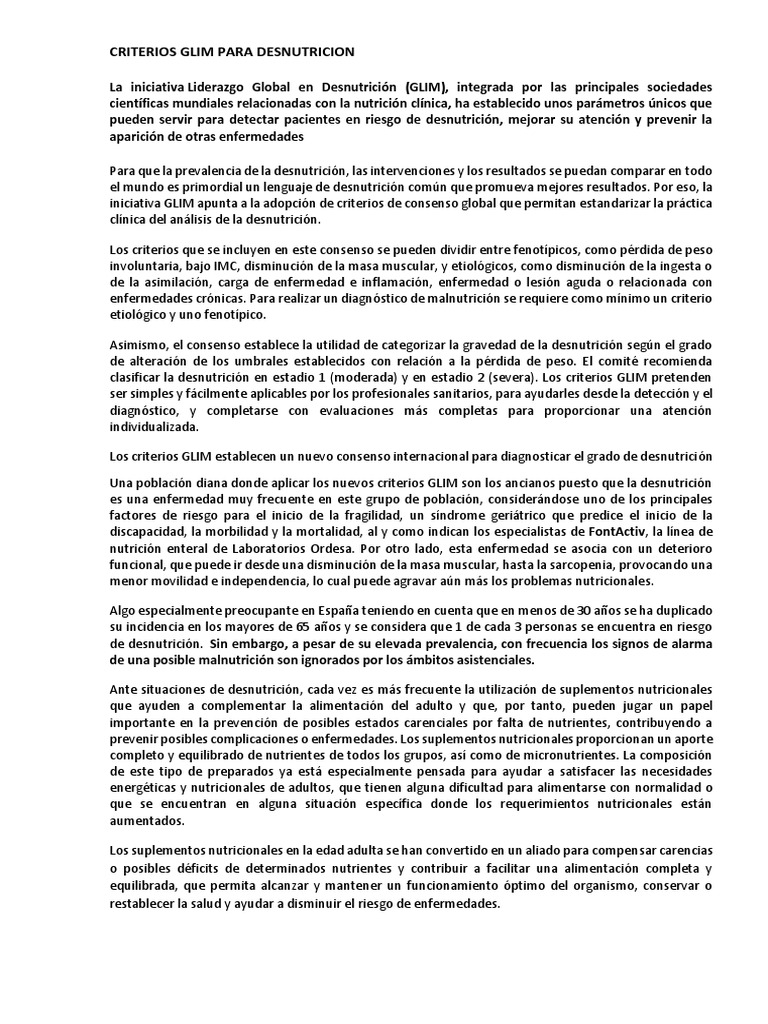 GLIM Criterios Fenotípicos y Etiológicos para El Diagnóstico de ...