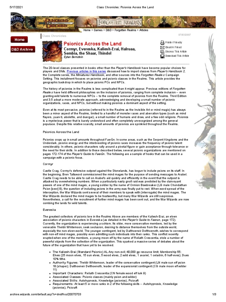 Realms - Class Chronicles - Psionics Across The Land | PDF | Elf (Dungeons & Dragons) | Dungeons ...