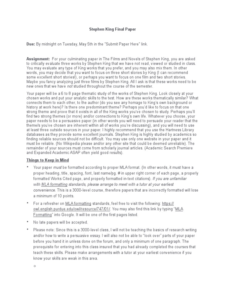 Analyzing Three Stephen King Works | PDF | Academic Dishonesty