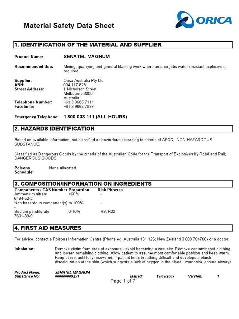 Senatel Magnum MSDS | PDF | Dangerous Goods | Chemicals