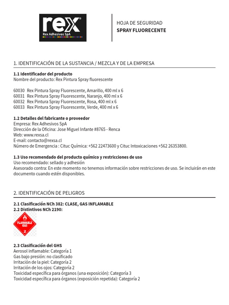 Hoja Seguridad Spray | PDF | Agua | Toxicidad