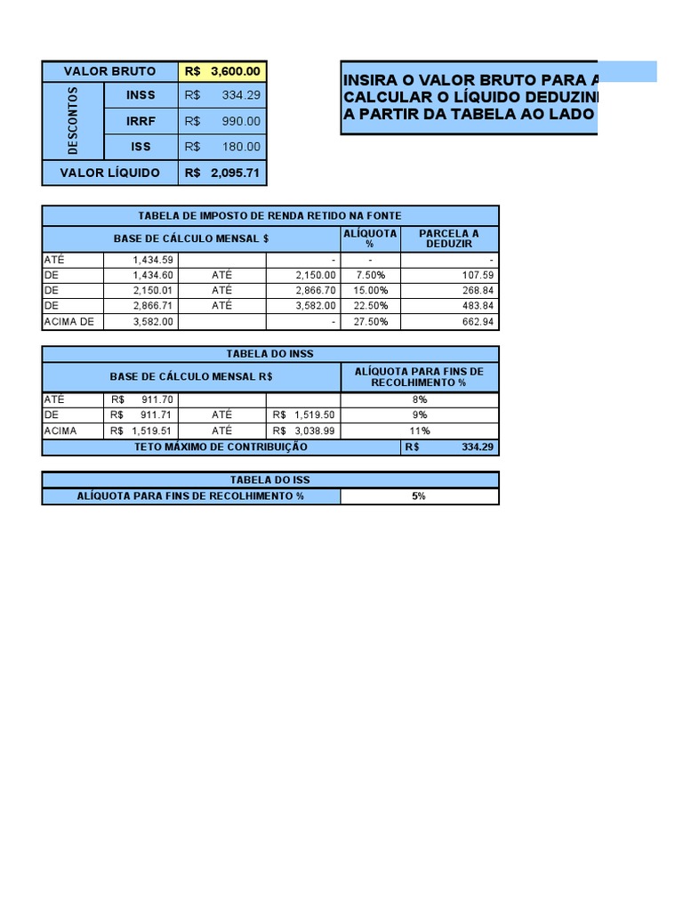 Cálculo de RPA e Impostos em Excel | PDF