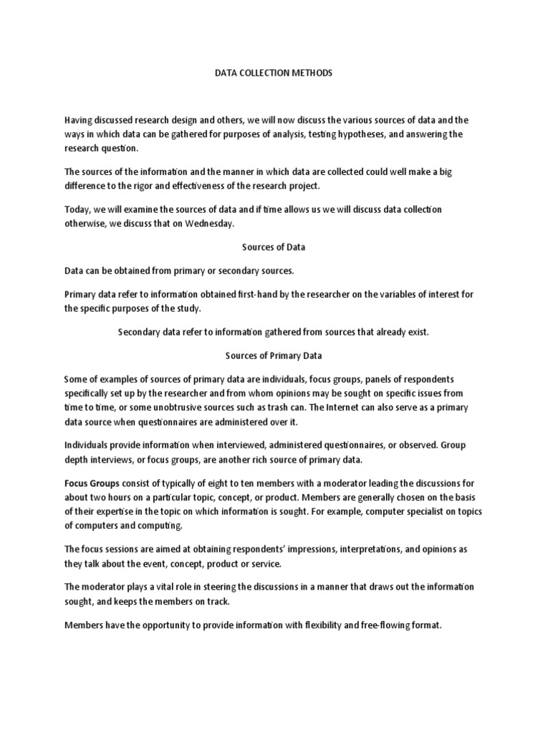 Data Collection Methods I | PDF | Focus Group | Data