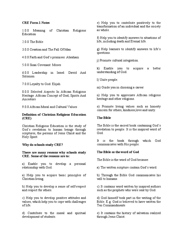 CRE Form 1 Notes | PDF | Covenant (Biblical) | Abraham