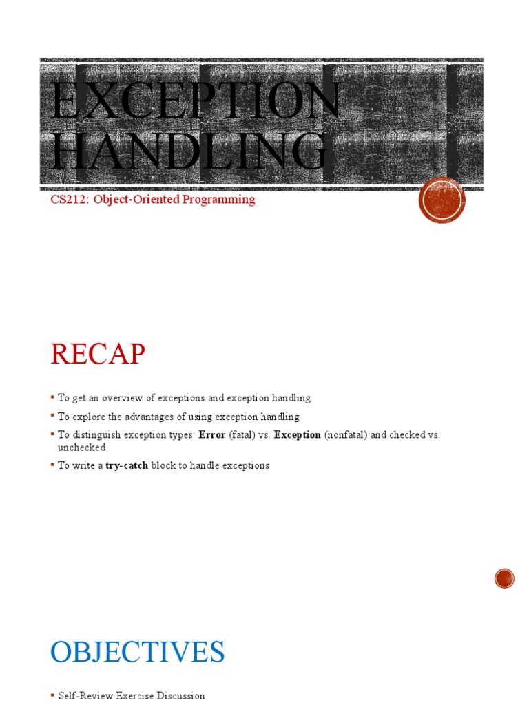 Exception Handling: CS212: Object-Oriented Programming | PDF | Inheritance (Object Oriented ...