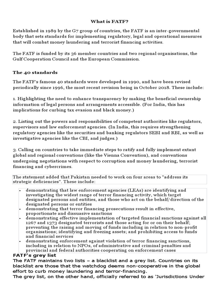 An Overview of the Financial Action Task Force (FATF) and its Standards ...