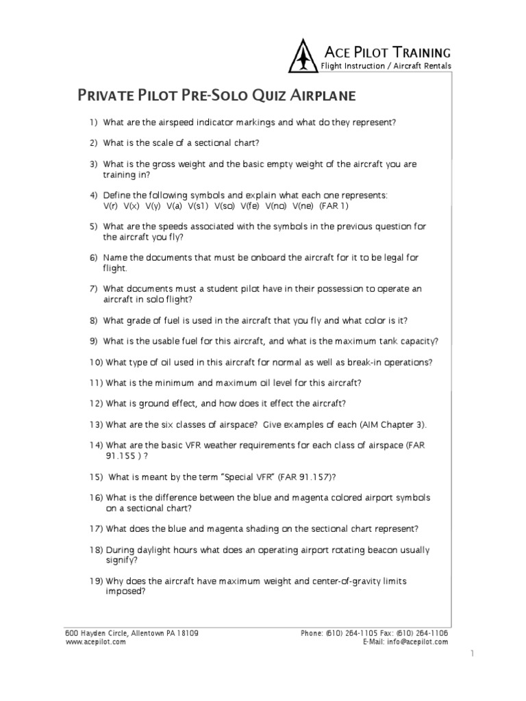 Pre-Solo Written Test - Airplane | PDF | Visual Flight Rules | Aircraft