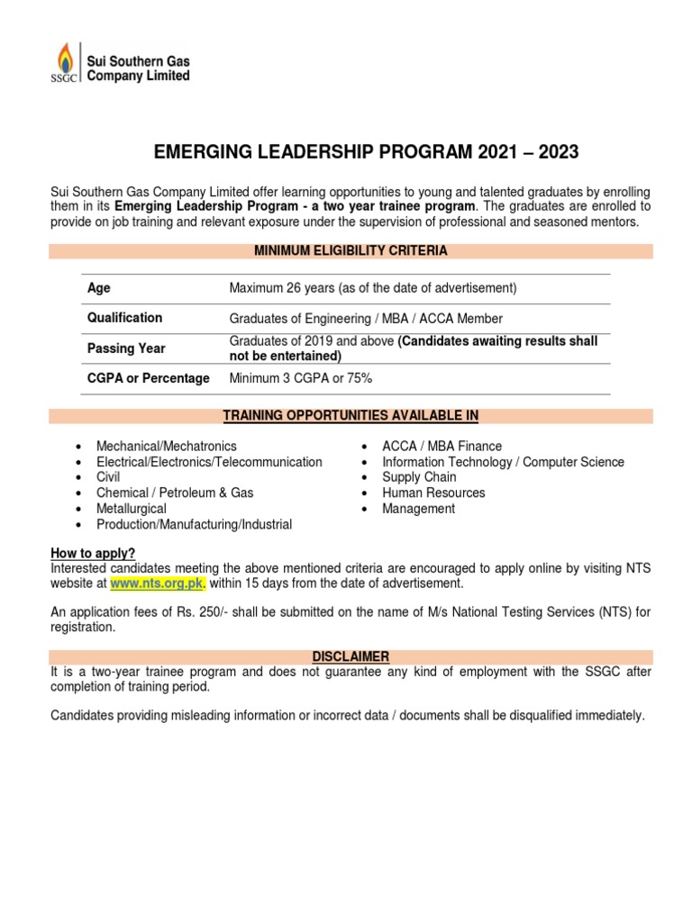 Emerging Leadership Program 2021 - 2023: Minimum Eligibility Criteria | PDF