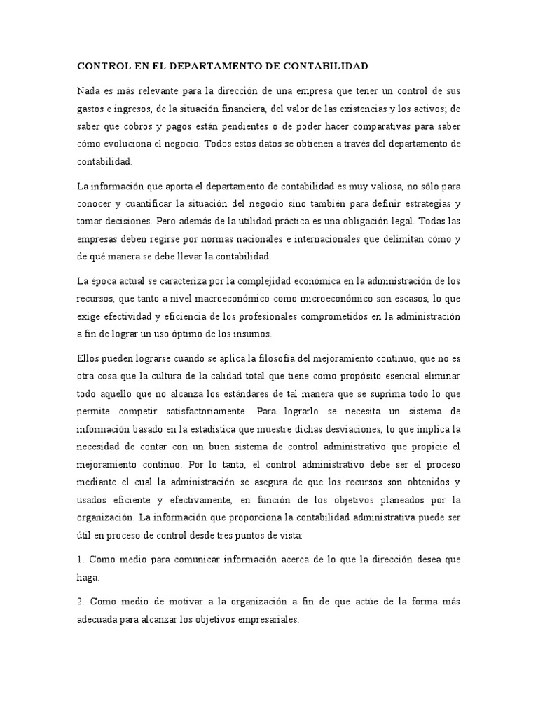 Control en El Departamento de Contabilidad | PDF | Empresas | Contabilidad