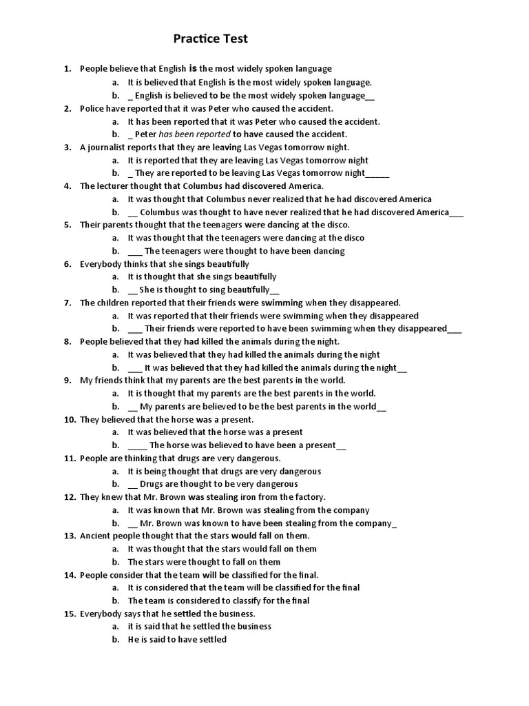 Practice Test - On Impersonal Passive Structures | PDF