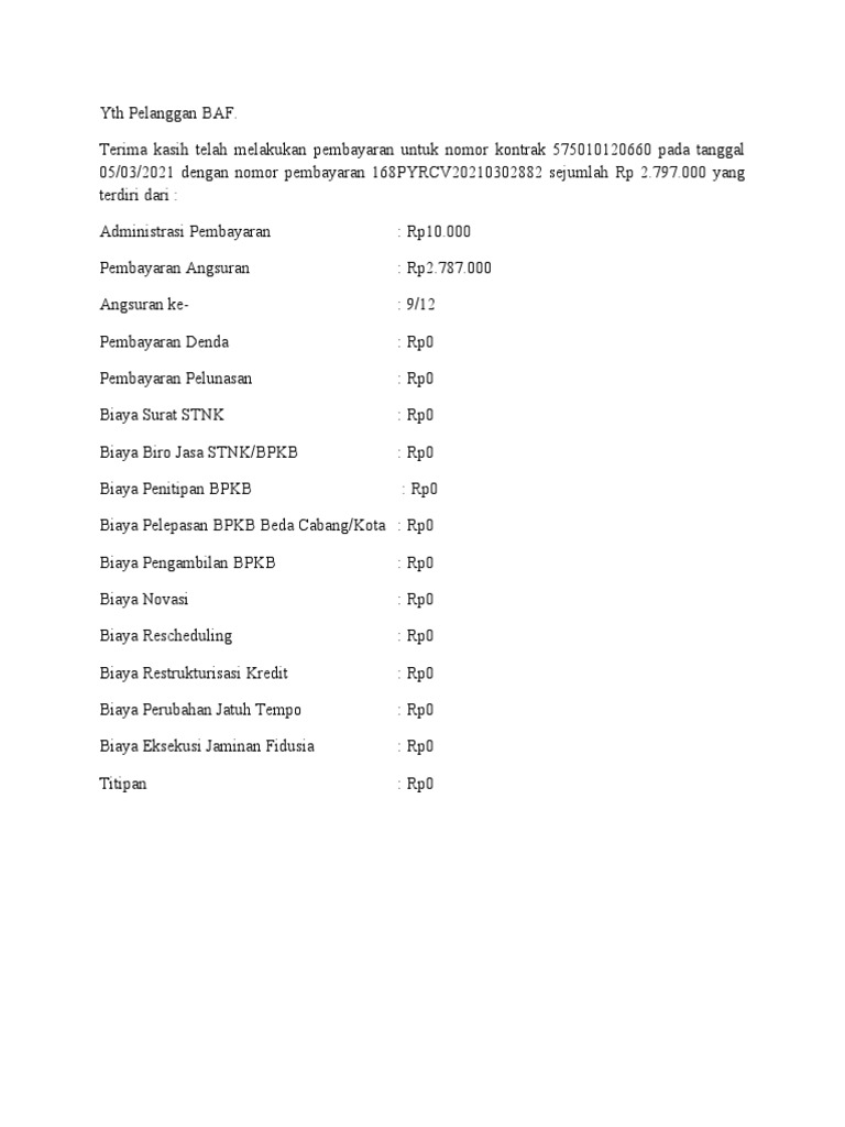 Yth Pelanggan BAF | PDF