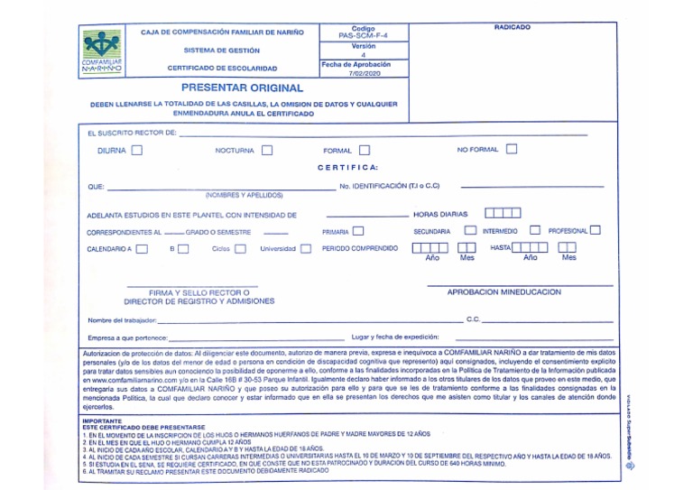 Formato Confamiliar | PDF
