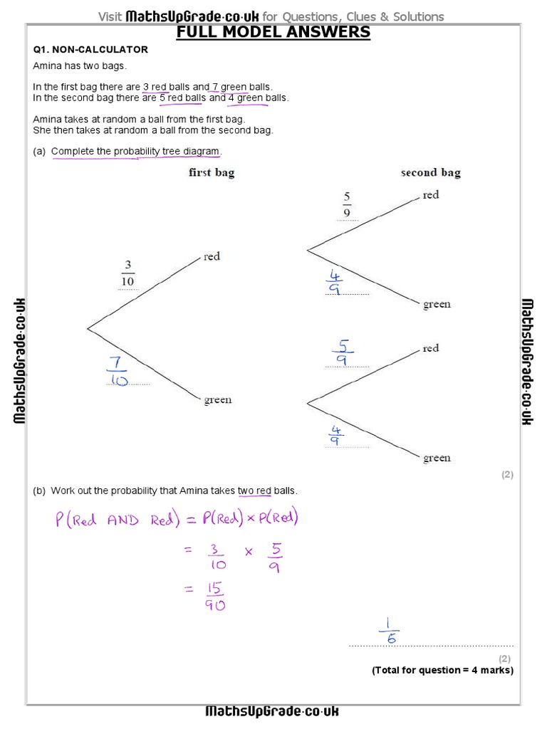 Probability Tree Diagrams Solutions Mathsupgrade Co Uk | PDF | Leisure ...