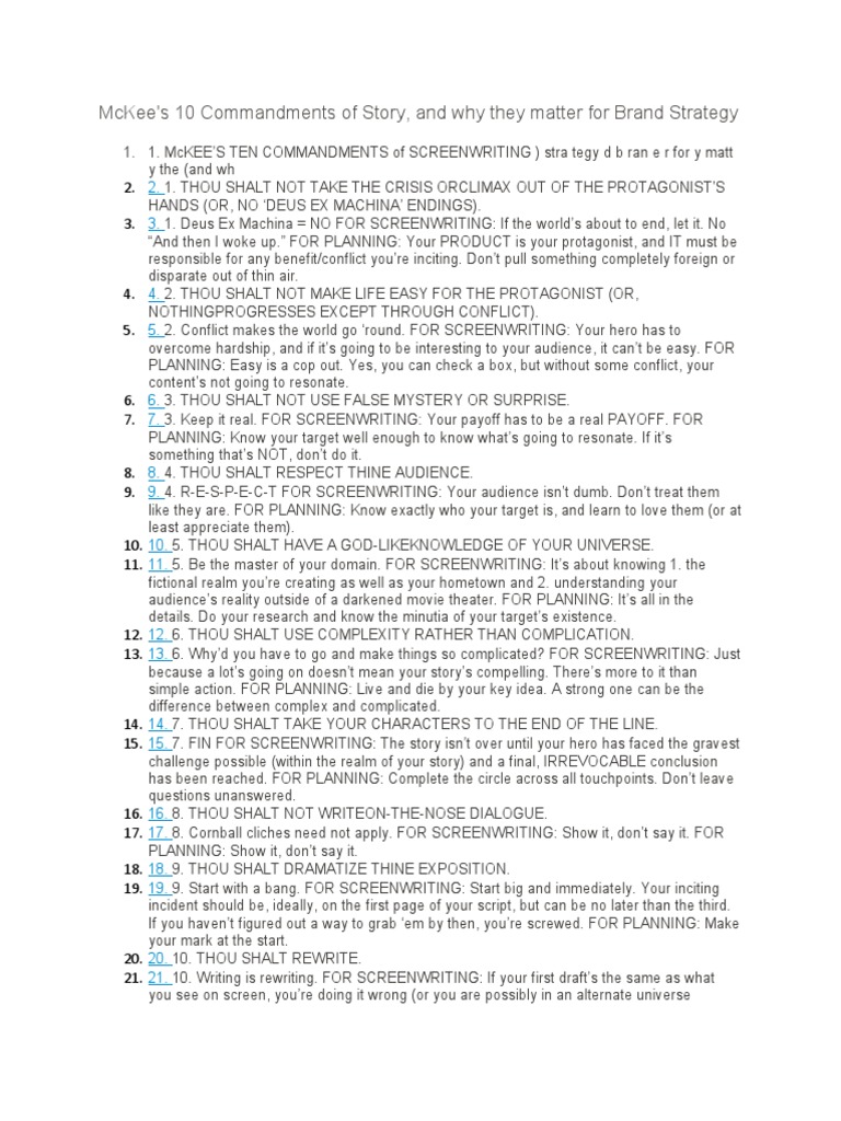Robert Mckee 10 Commandments | PDF | Screenwriting