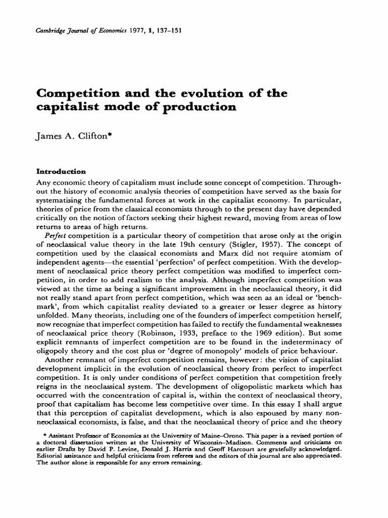 Competition in Capitalist Production Evolution | PDF | Perfect ...