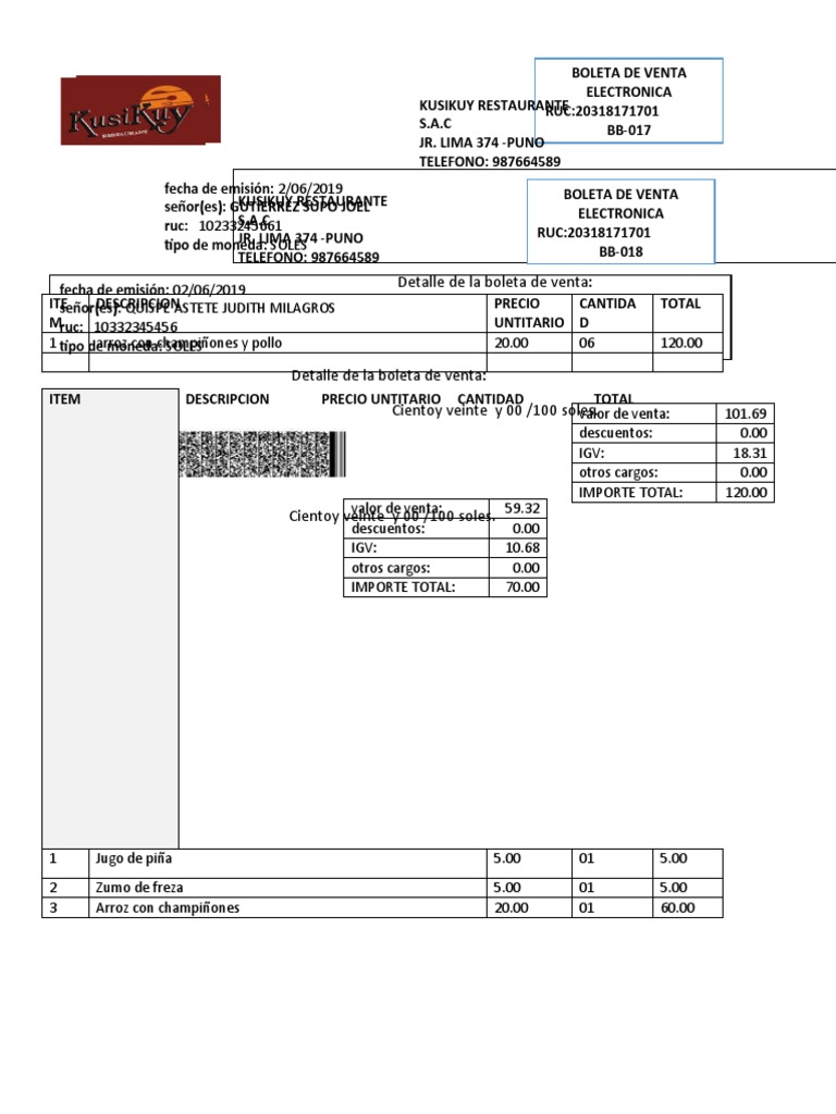 Boletas Electrónicas de Ventas en Restaurante | PDF | Cocina asiática ...