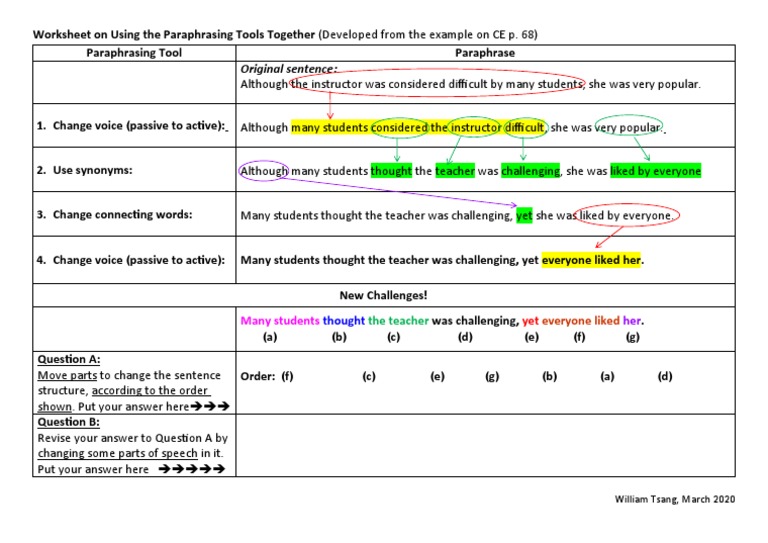Paraphrasing Tools Worksheet Guide | PDF | Language Arts & Discipline ...