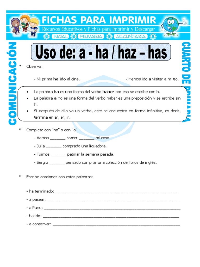 Ficha Diferencia Entre Has y Haz para Cuarto de Primaria | PDF | Idiomas