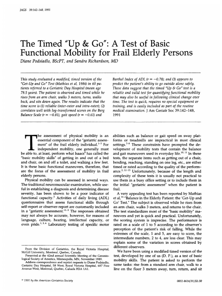 The Timed Up & Go - A Test of Basic Functional Mobility For Frail ...