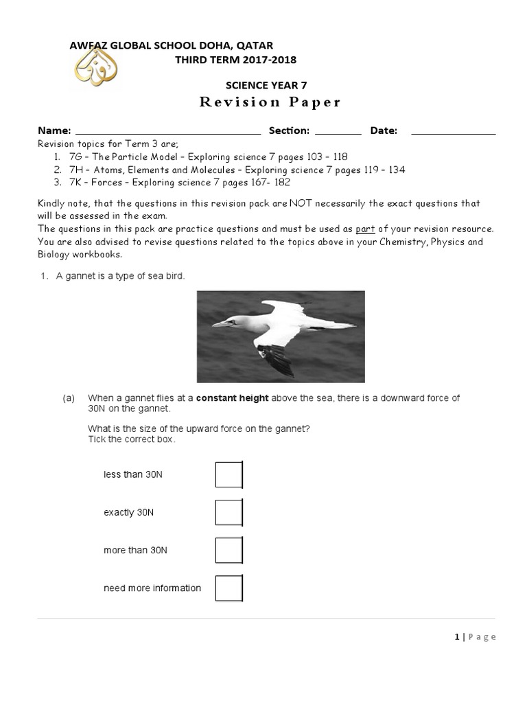Year 7 Science Revision Paper | PDF | Gases | Solid