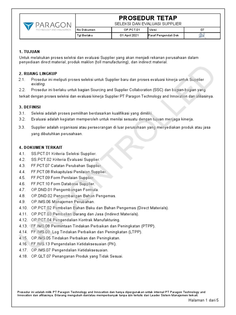 OP - pct.01 Seleksi Dan Evaluasi Supplier Ver 07 | PDF