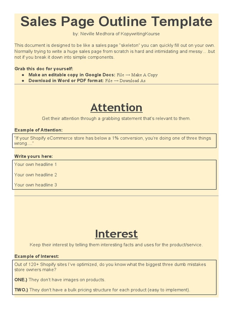 Sales Page Outline Template Guide | PDF | Metadata | Computing