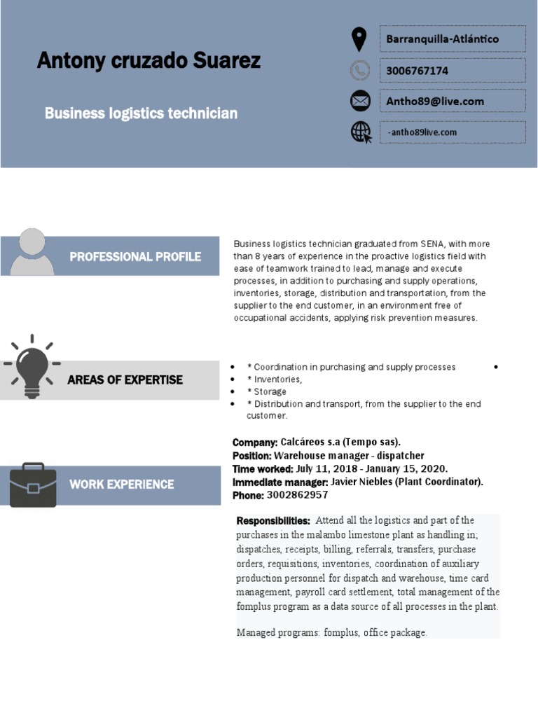 Curriculum Anthony Cruzado | PDF | Logistics | Service Industries