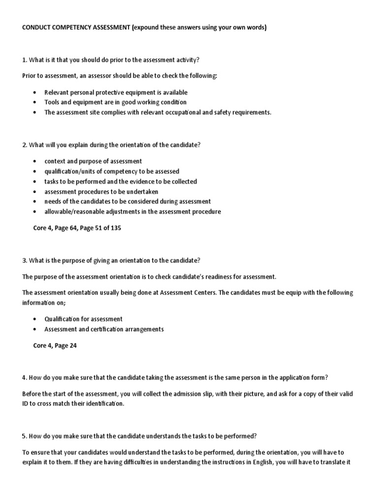 CONDUCT COMPETENCY ASSESSMENT (Expound These Answers Using Your Own ...
