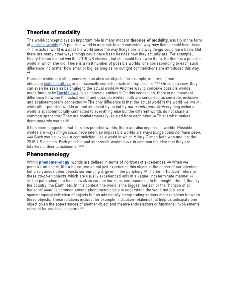 Theories of Modality: Possible Worlds | PDF | Modal Logic | Phenomenology (Philosophy)