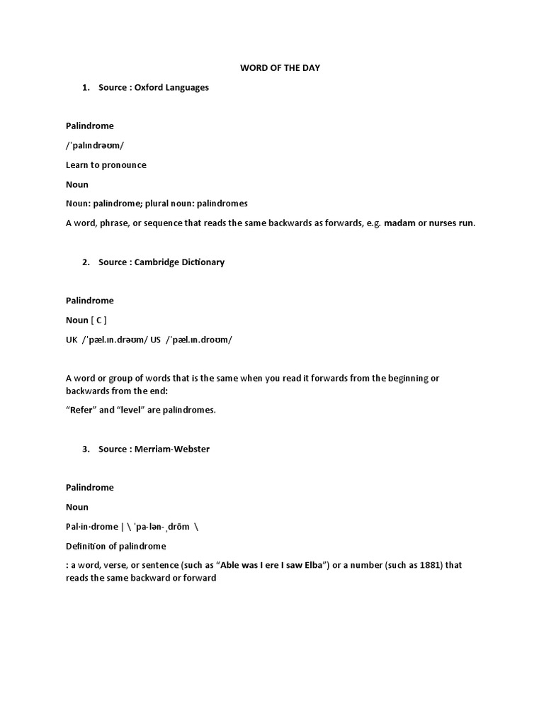 Understanding Palindromes: Definition & Examples | PDF | Language Arts ...