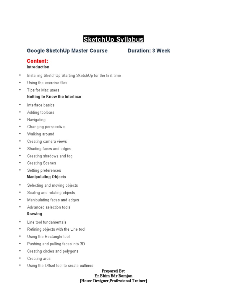 Sketchup Syllabus: Google Sketchup Master Course Duration: 3 Week | PDF ...